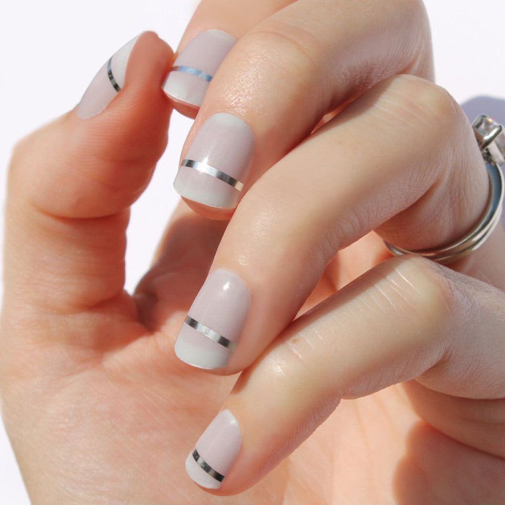 French Manicure With Silver Line